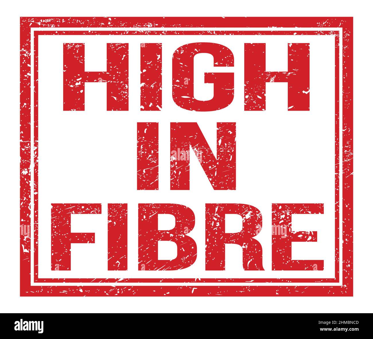 HIGH IN FIBRE, written on red grungy stamp sign Stock Photo - Alamy