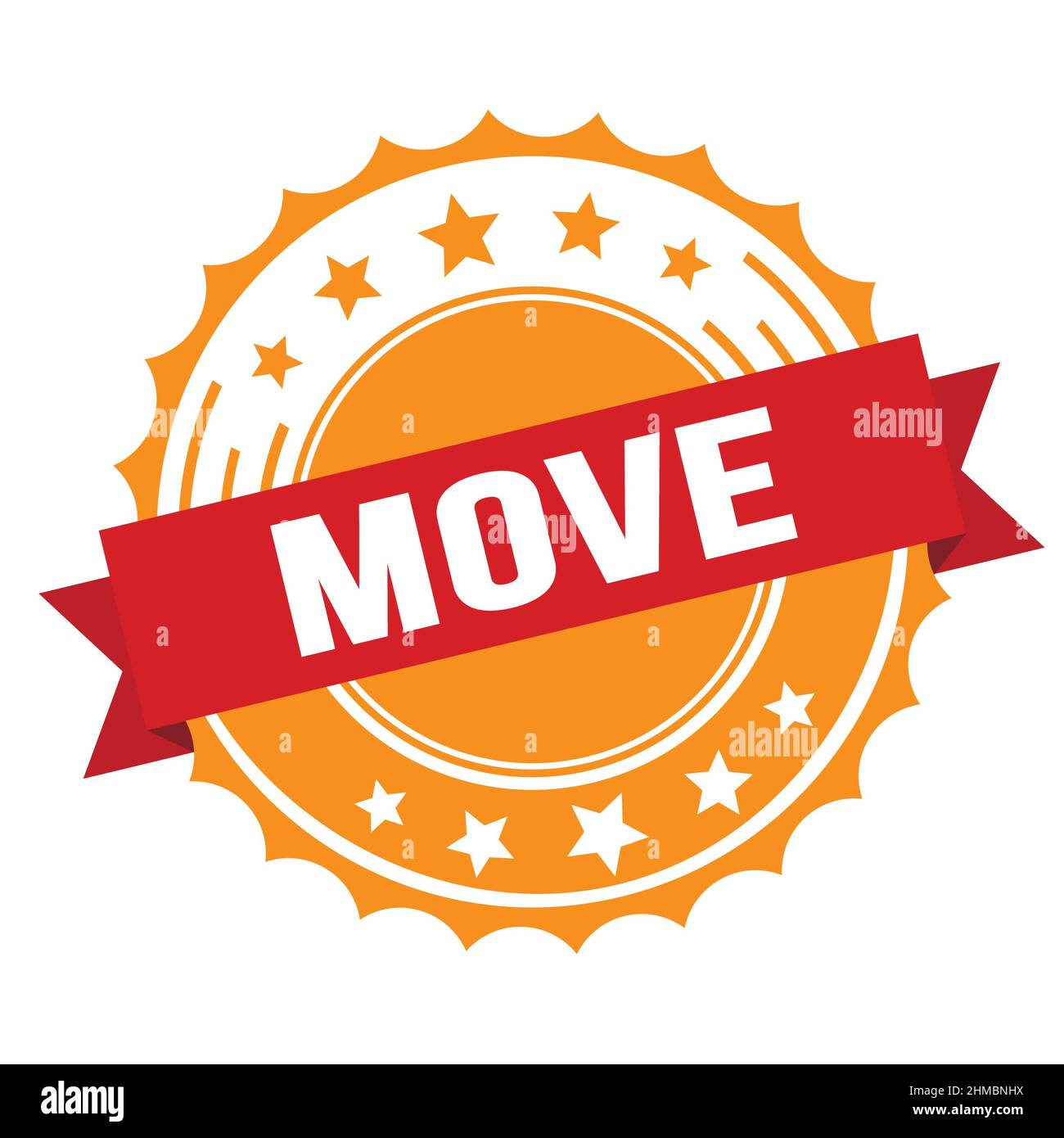 MOVE text on red orange ribbon badge stamp Stock Photo - Alamy
