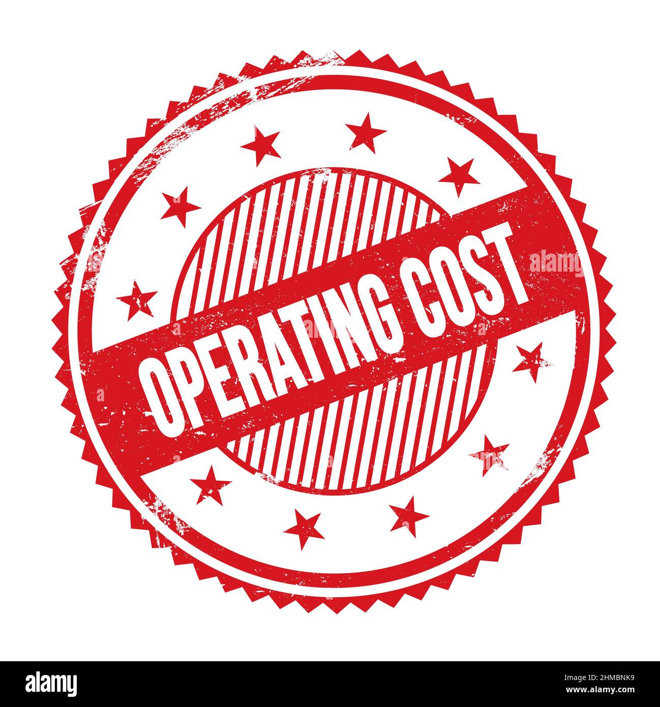 OPERATING COST text written on red grungy zig zag borders round stamp ...