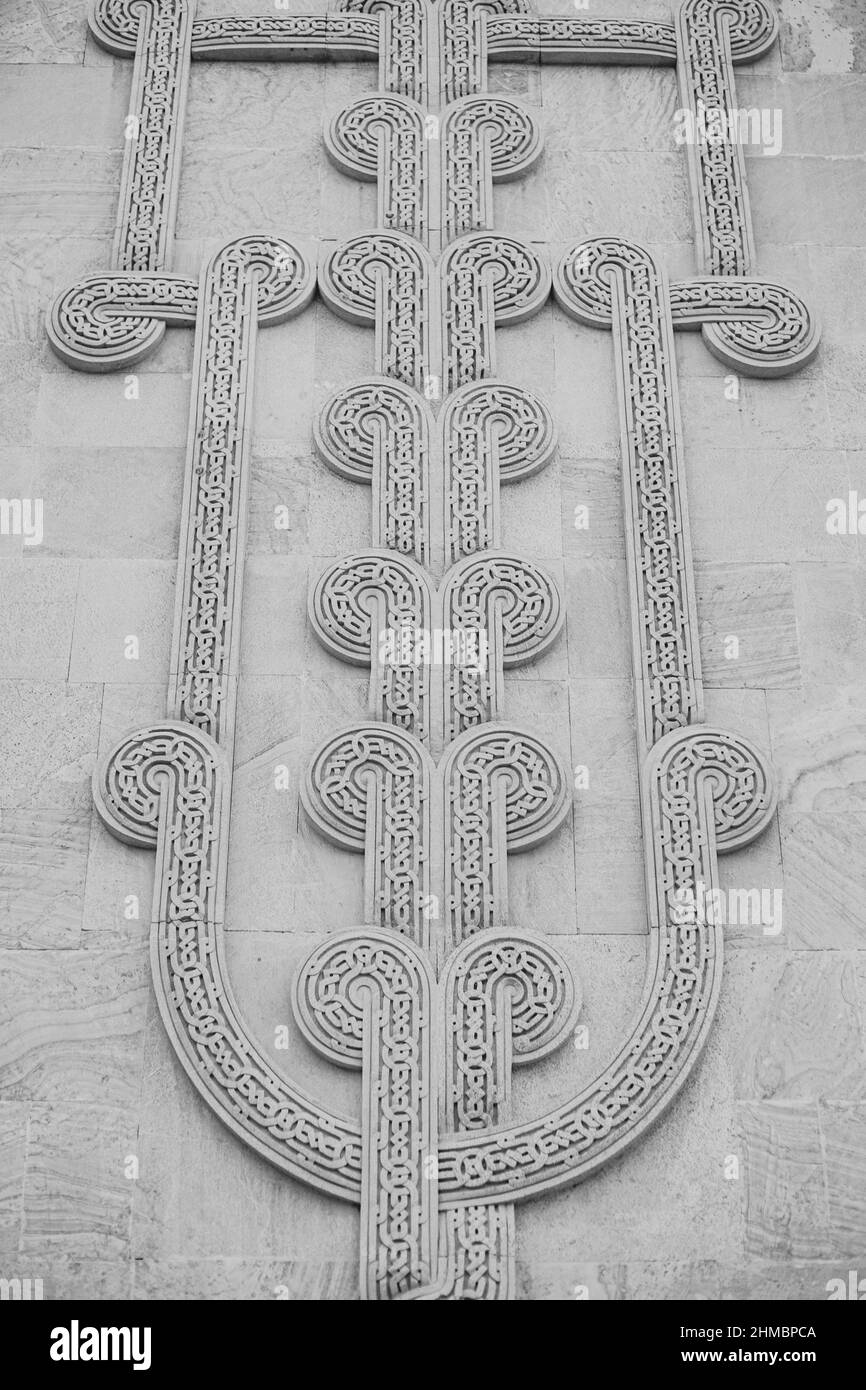Grayscale shot of a church wall design Stock Photo - Alamy