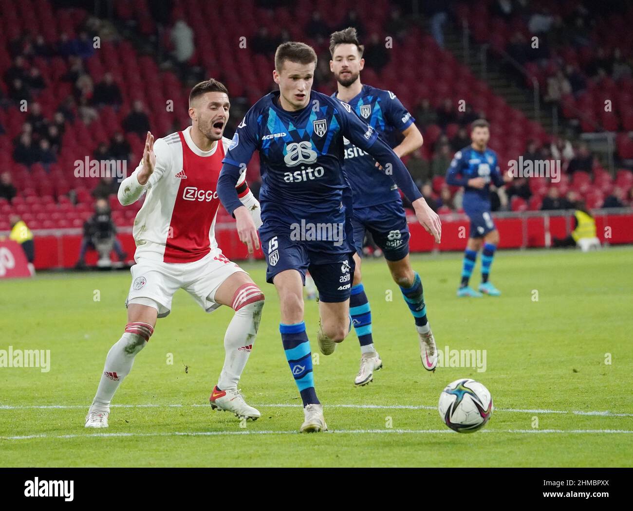 Lucas Schoofs (R) and Dusan Tadic (Ajax) during competition Eredivision ...