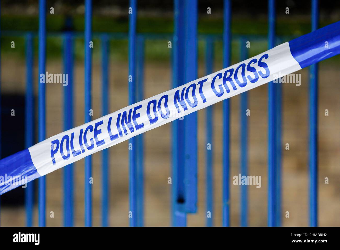 London, UK. 08th Feb, 2022. A police tape is seen at a crime scene in ...