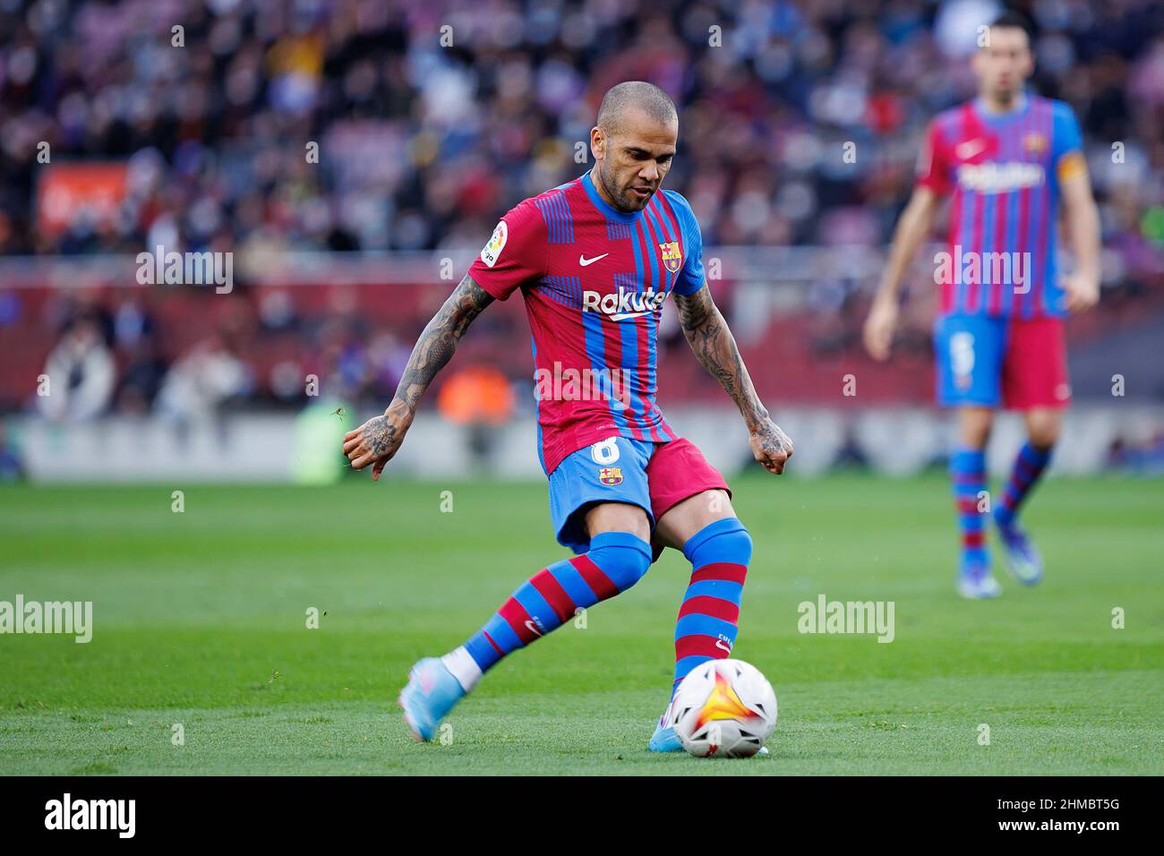 BARCELONA - FEB 6: Dani Alves in action during the La Liga match ...