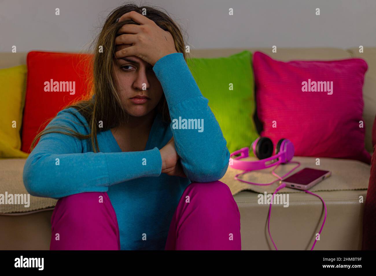 Teenage depression. Sad teenager feeling bad alone, feeling depressed ...