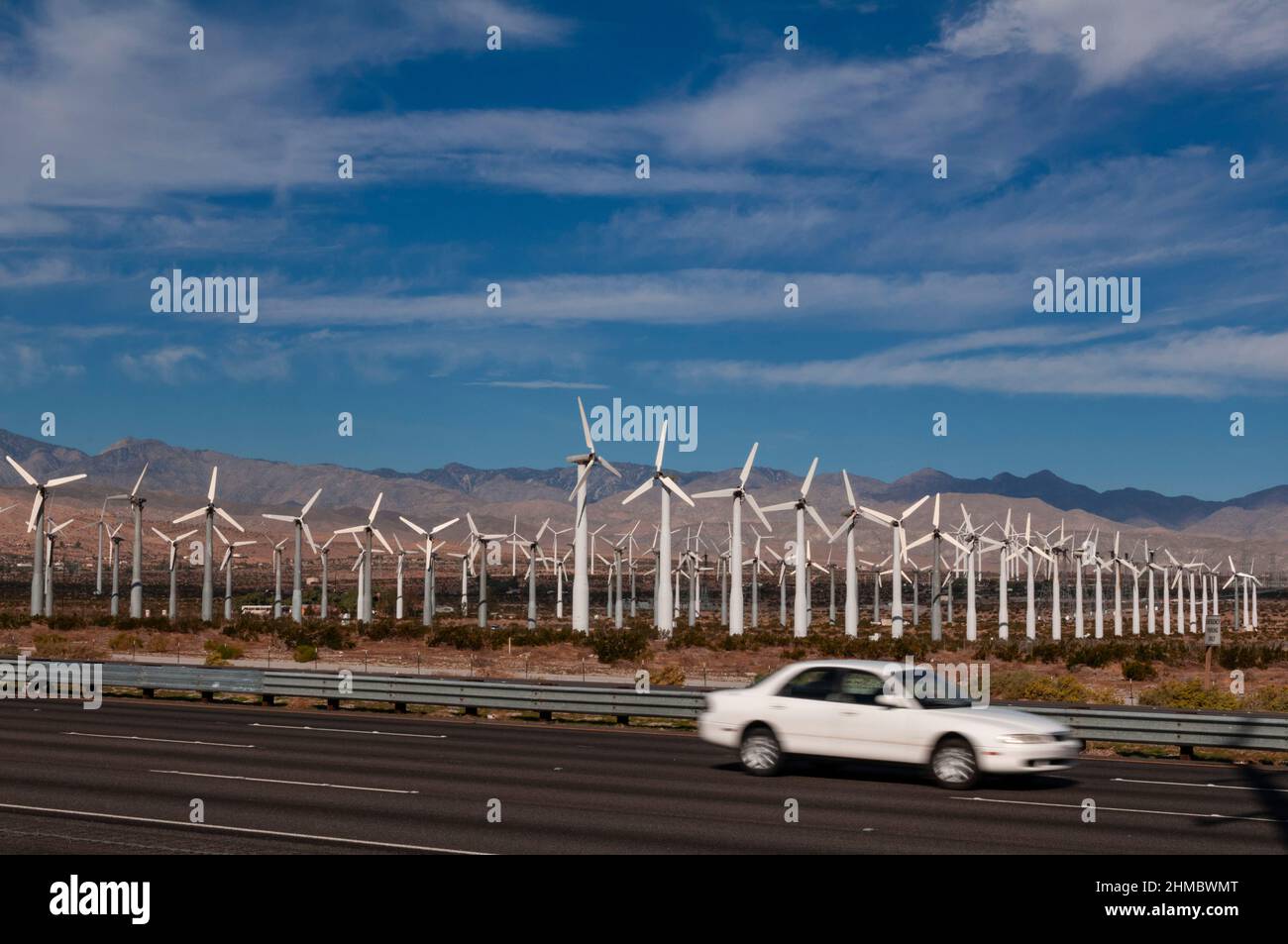 Car passing a wind farm near Palm Springs, California, USA Stock Photo ...