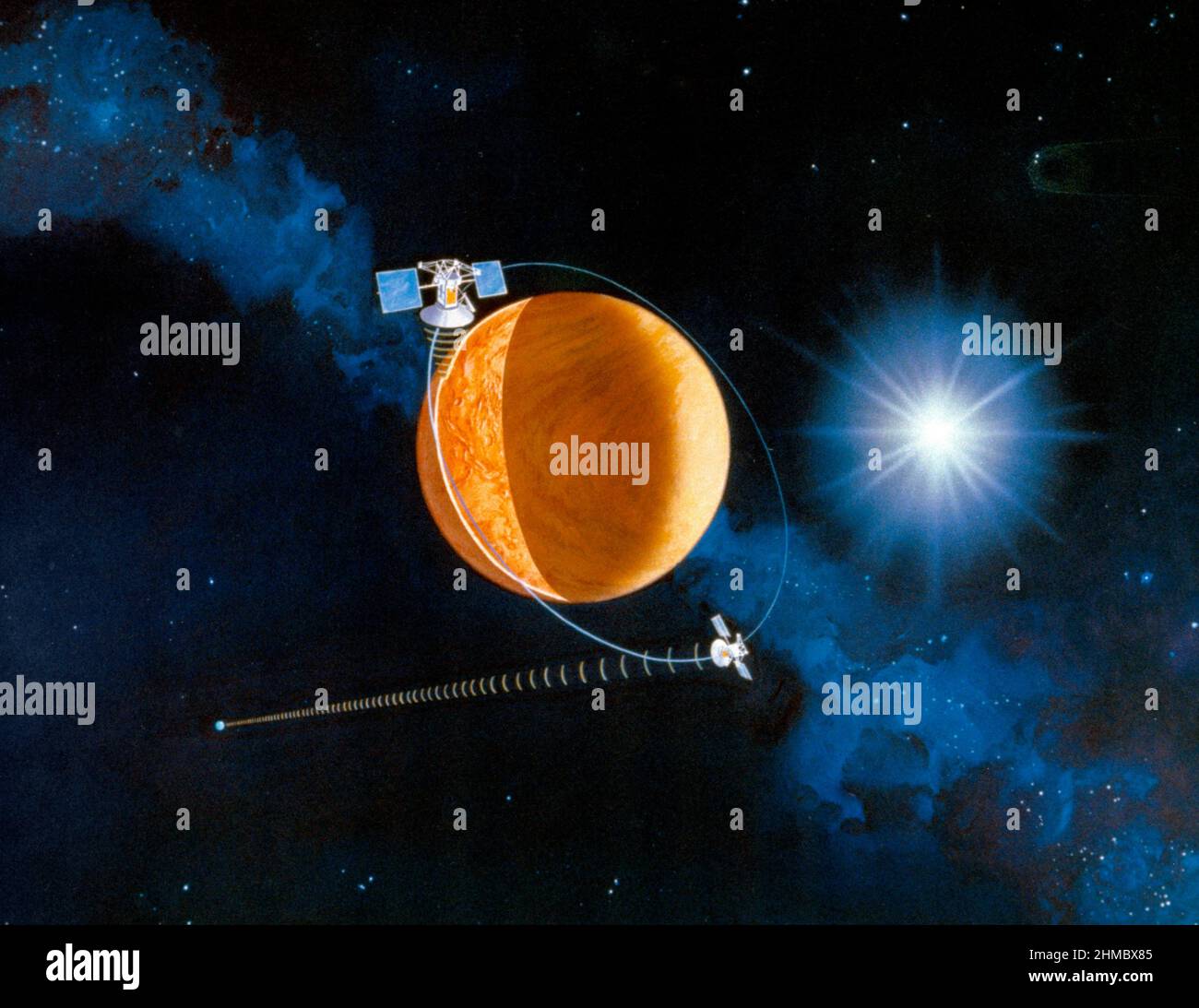Magellan spacecraft orbiting Venus, illustration Stock Photo - Alamy