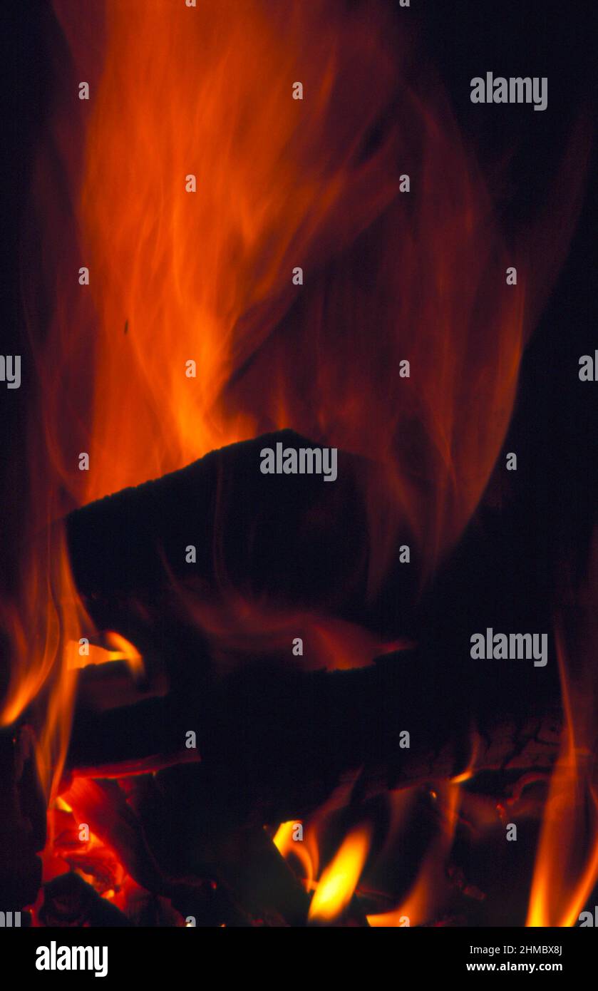 Flames from log fire Stock Photo - Alamy