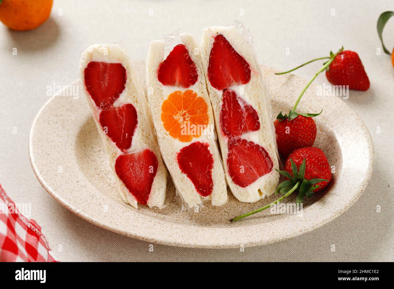Japanese Style Sweet Fruits Sandwich with Strawberry and Orange. Sweet ...