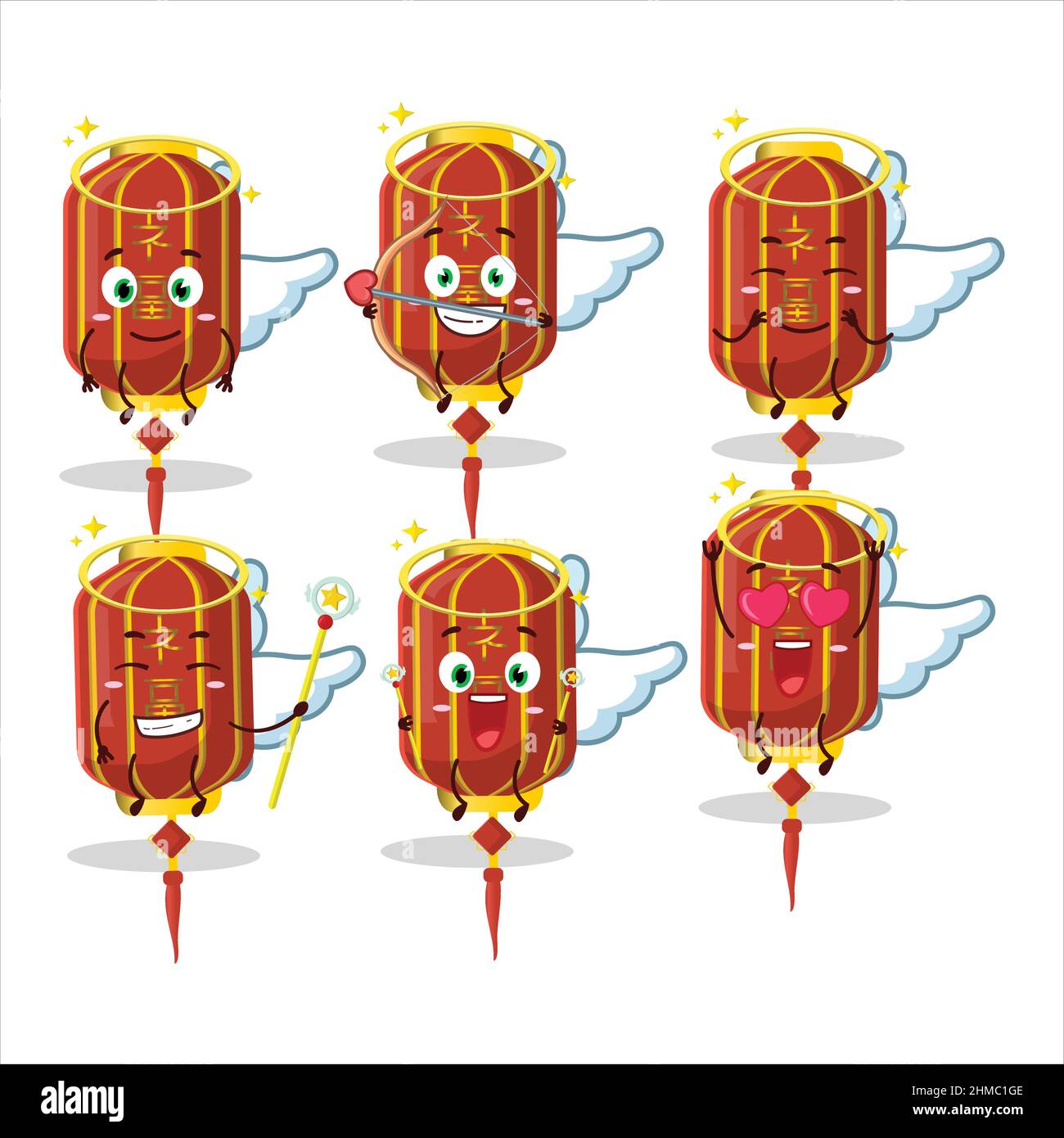 Red chinese long lamp cartoon designs as a cute angel character. Vector ...