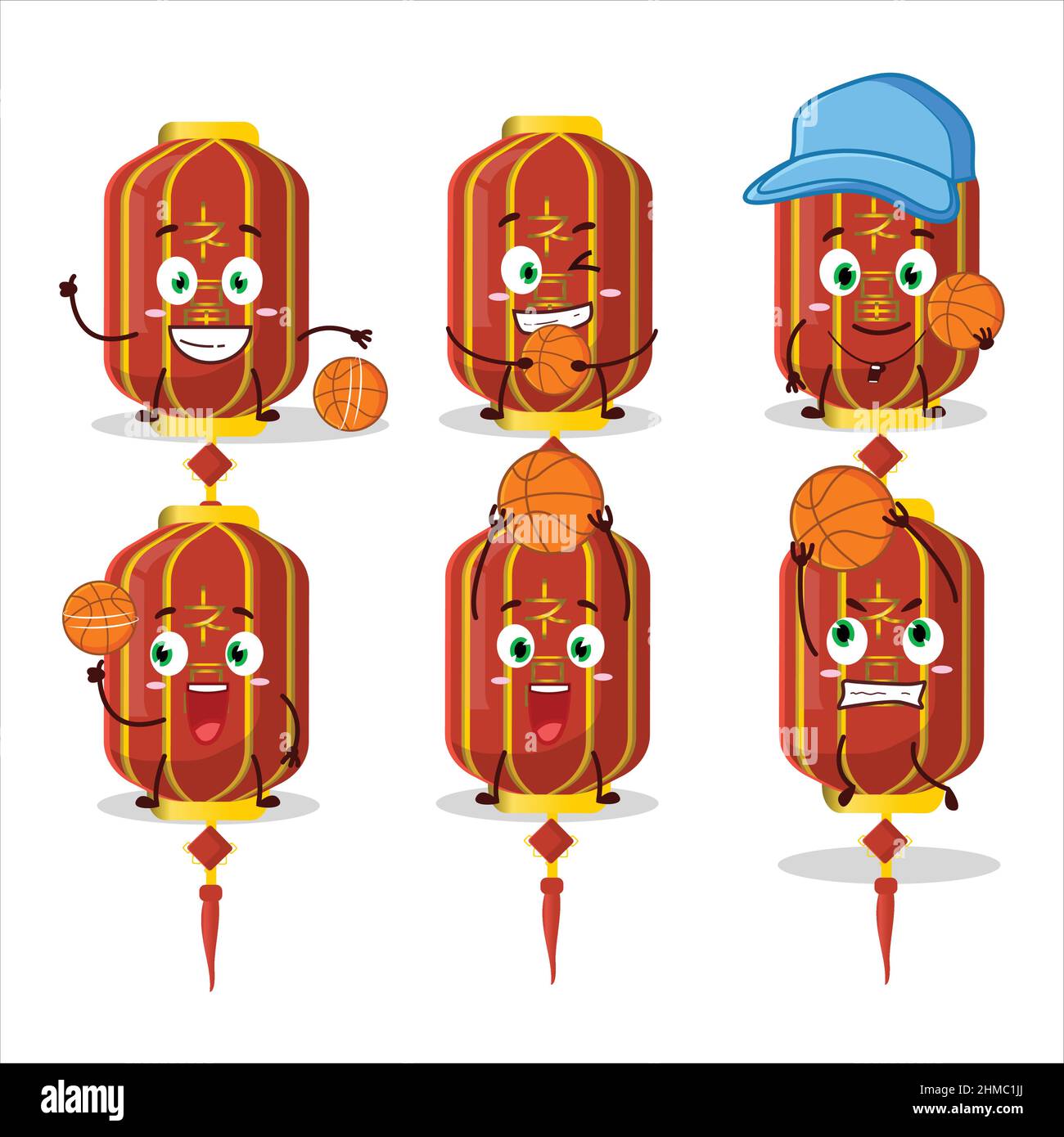 Talented red chinese long lamp cartoon character as a basketball ...