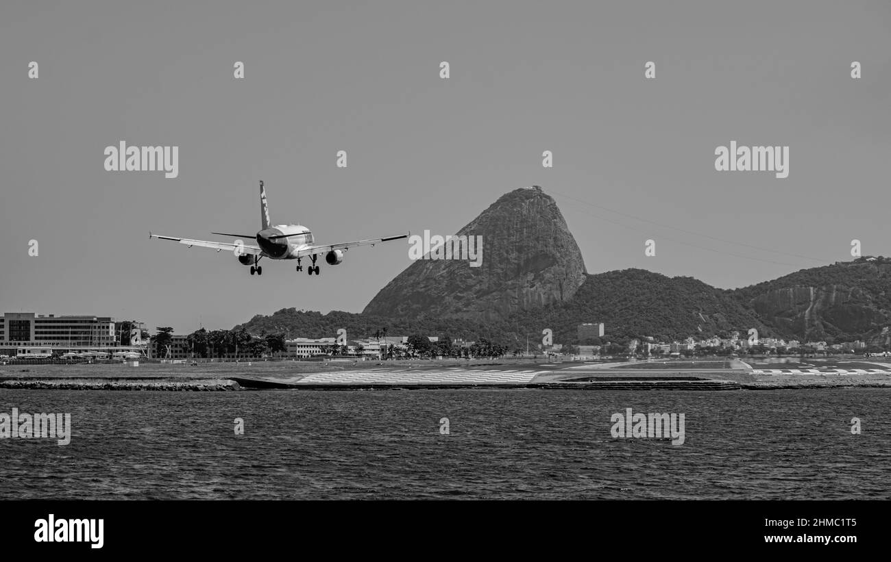 Rio de Janeiro, Brazil - CIRCA 2020: Commercial plane landing on the ...