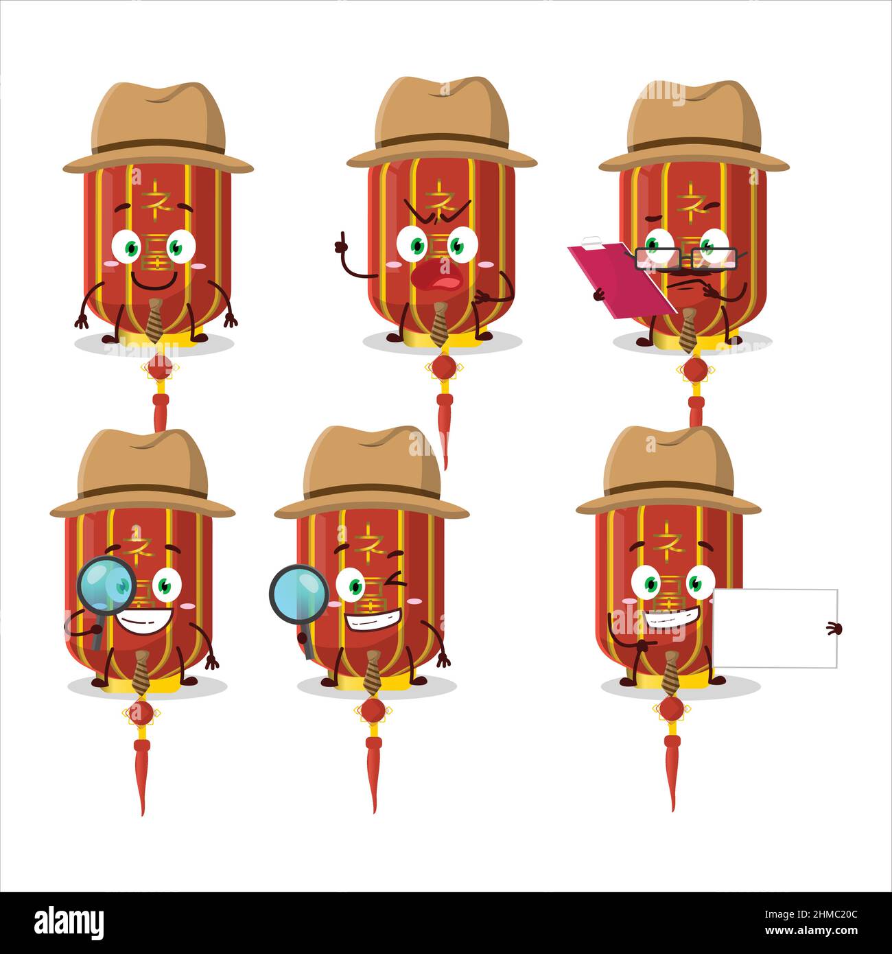 Detective red chinese long lamp cute cartoon character holding ...