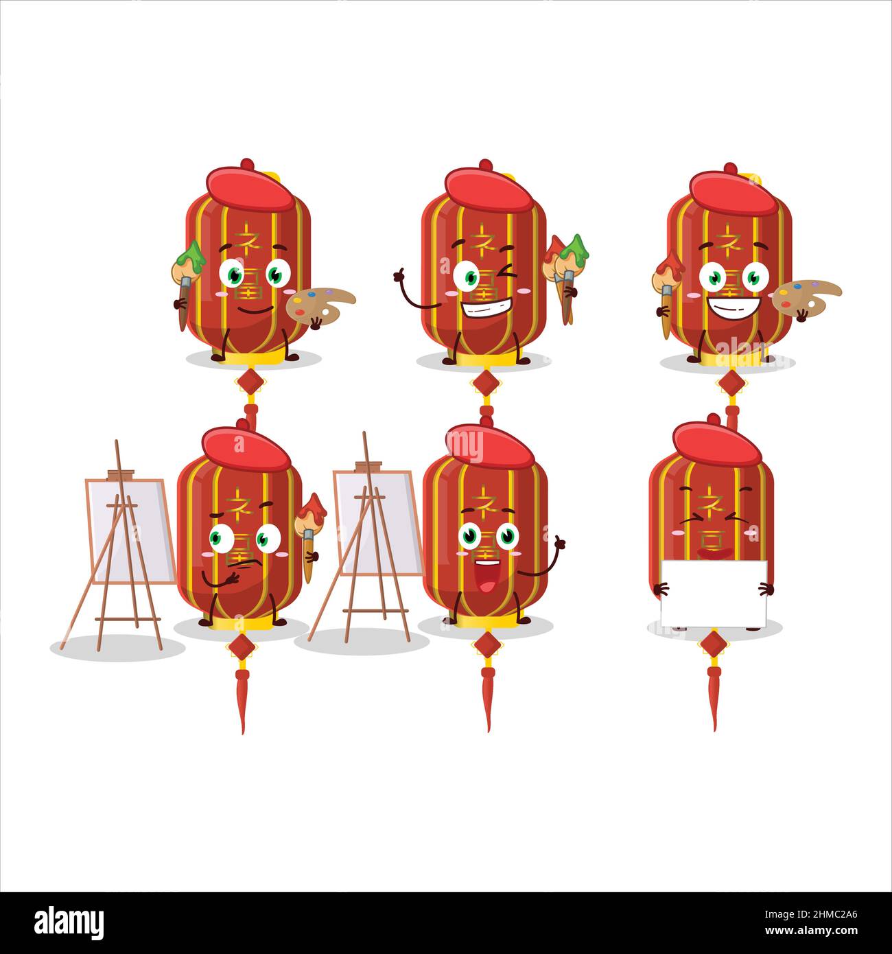 Artistic Artist of red chinese long lamp cartoon character painting ...