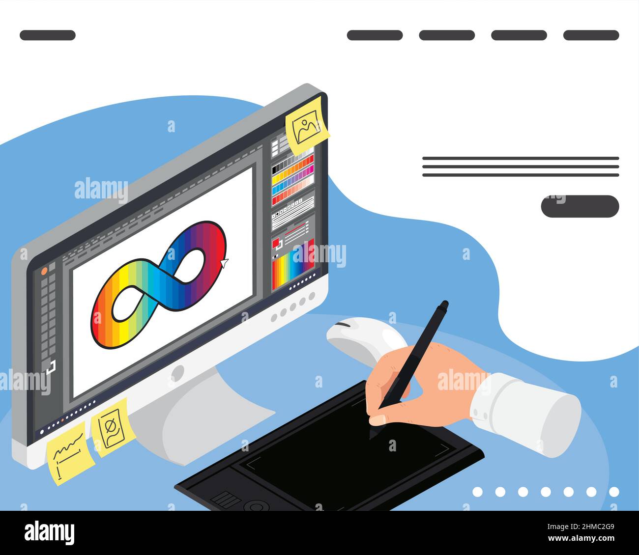 graphic designer hand in desktop scene Stock Vector Image & Art - Alamy