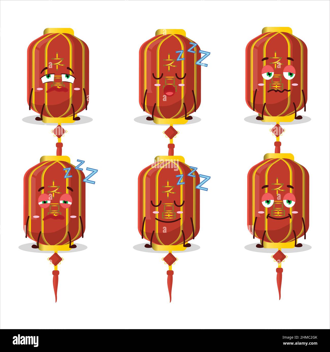 Cartoon character of red chinese long lamp with sleepy expression ...