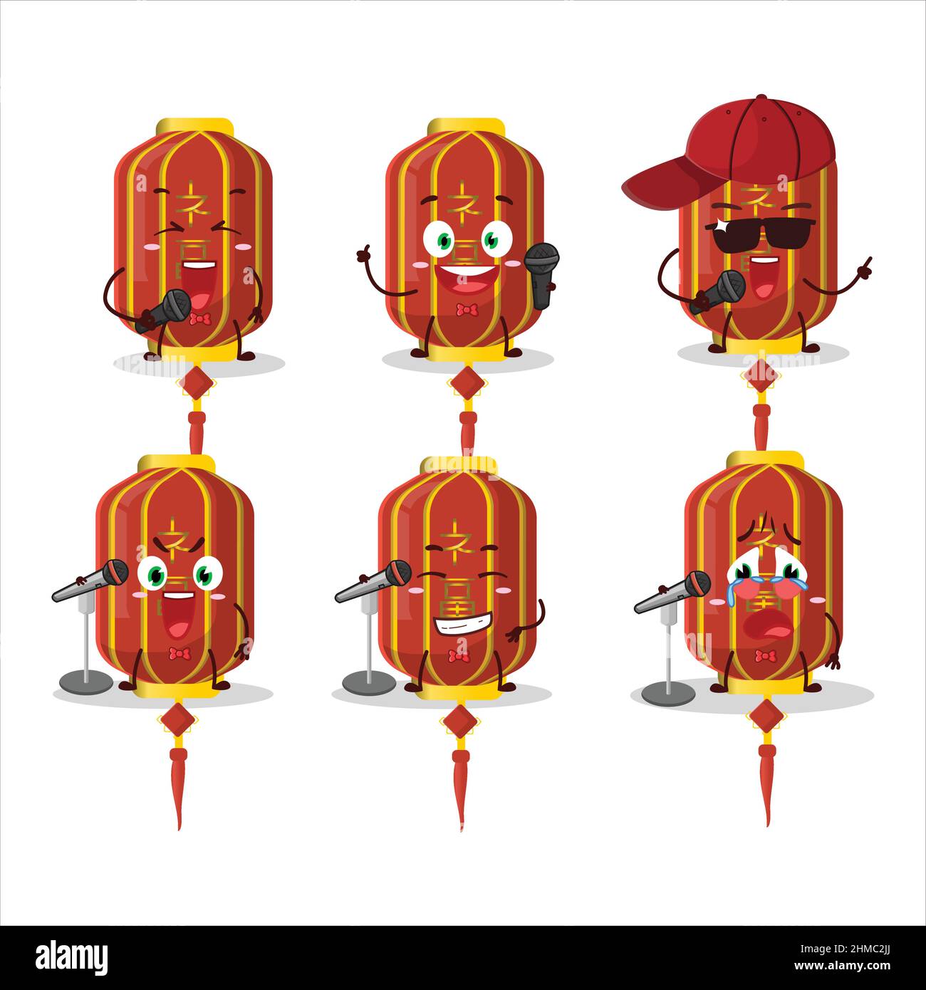 A Cute Cartoon design concept of red chinese long lamp singing a famous ...