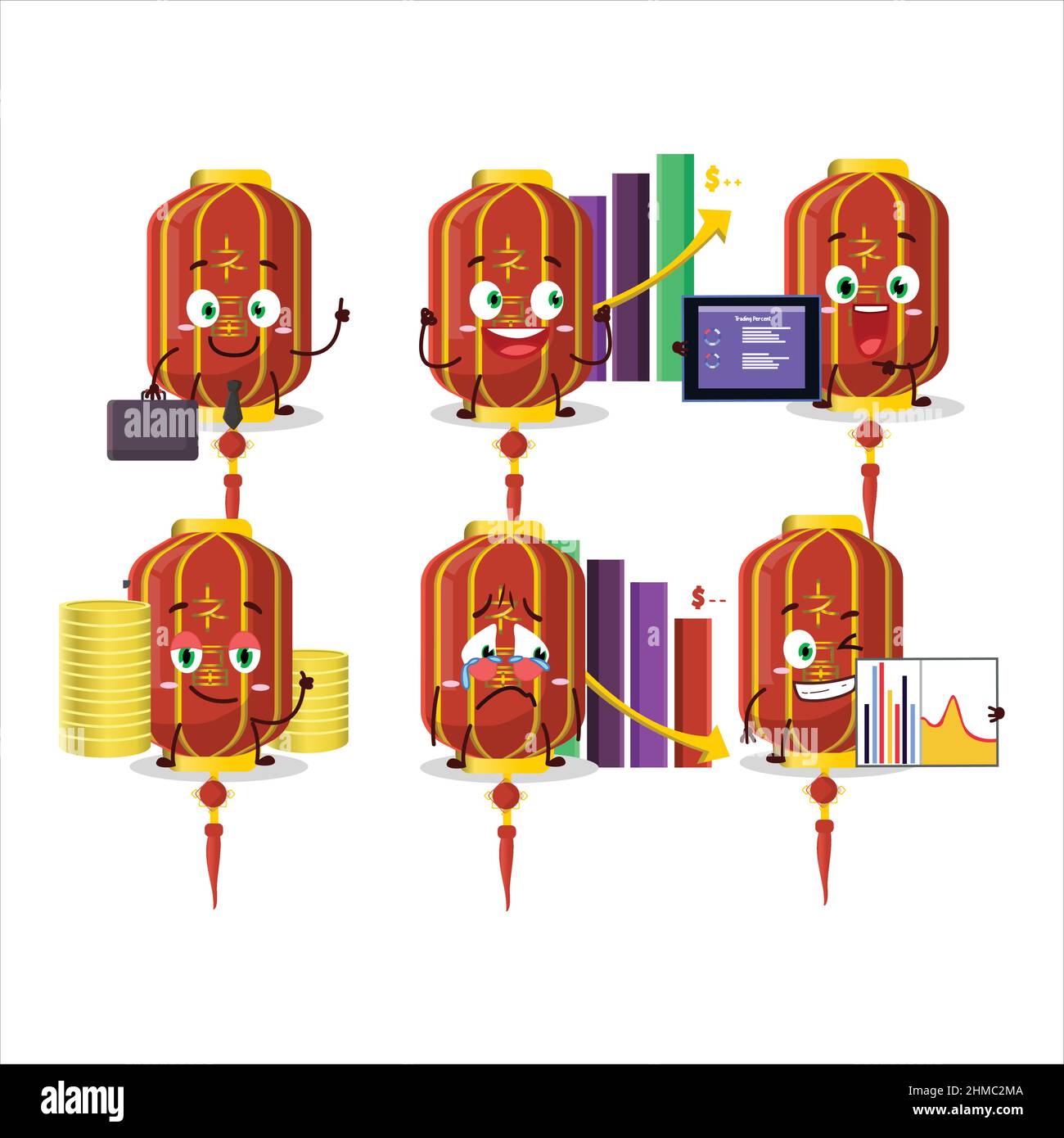 Red chinese long lamp character designs as a trader investment mascot ...