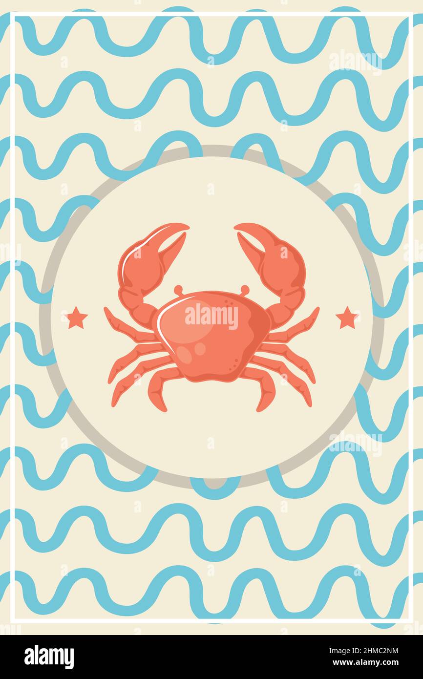 crab in waves nautical poster Stock Vector Image & Art - Alamy