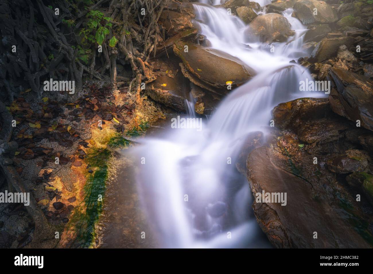 Beautiful view of waterfalls over rocks with long exposure Stock Photo ...