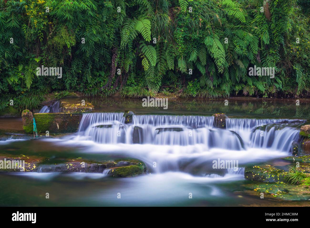 Beautiful view of waterfalls over rocks with long exposure Stock Photo ...