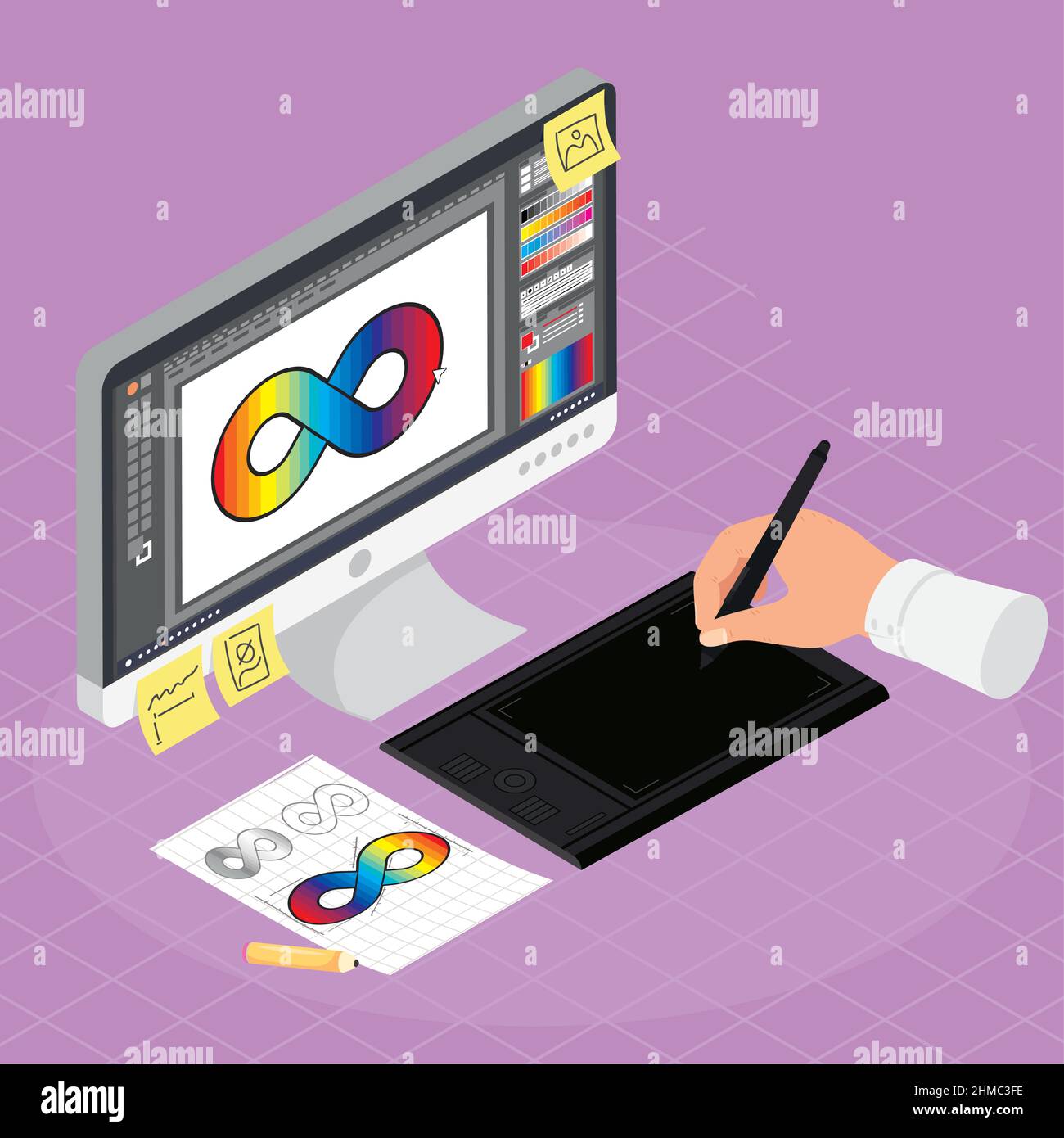 graphic designer with desktop scene Stock Vector Image & Art - Alamy