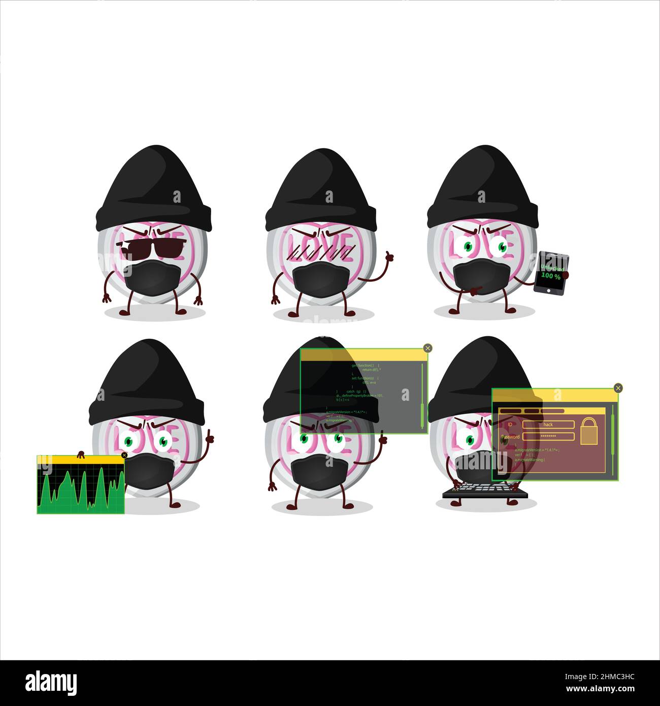 A Hacker white love candy character mascot with. Vector illustration ...