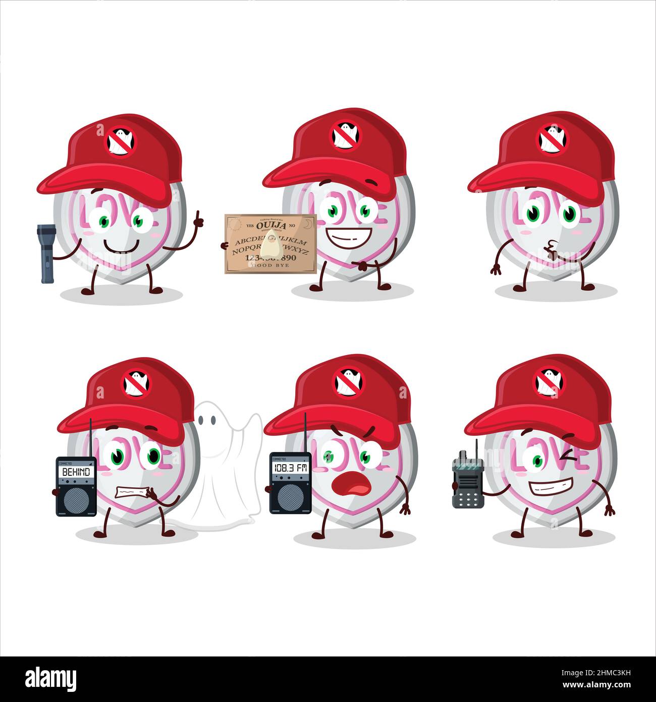 Ghost hunter cartoon white love candy character using camera. Vector ...
