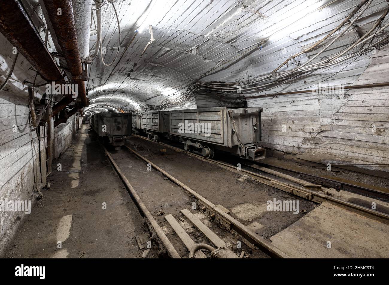 Underground mine. Underground railway for transporting ore. Mine ...
