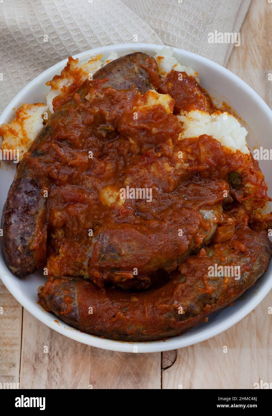 Traditional south African pap and Wors, maize meal with sausage and ...