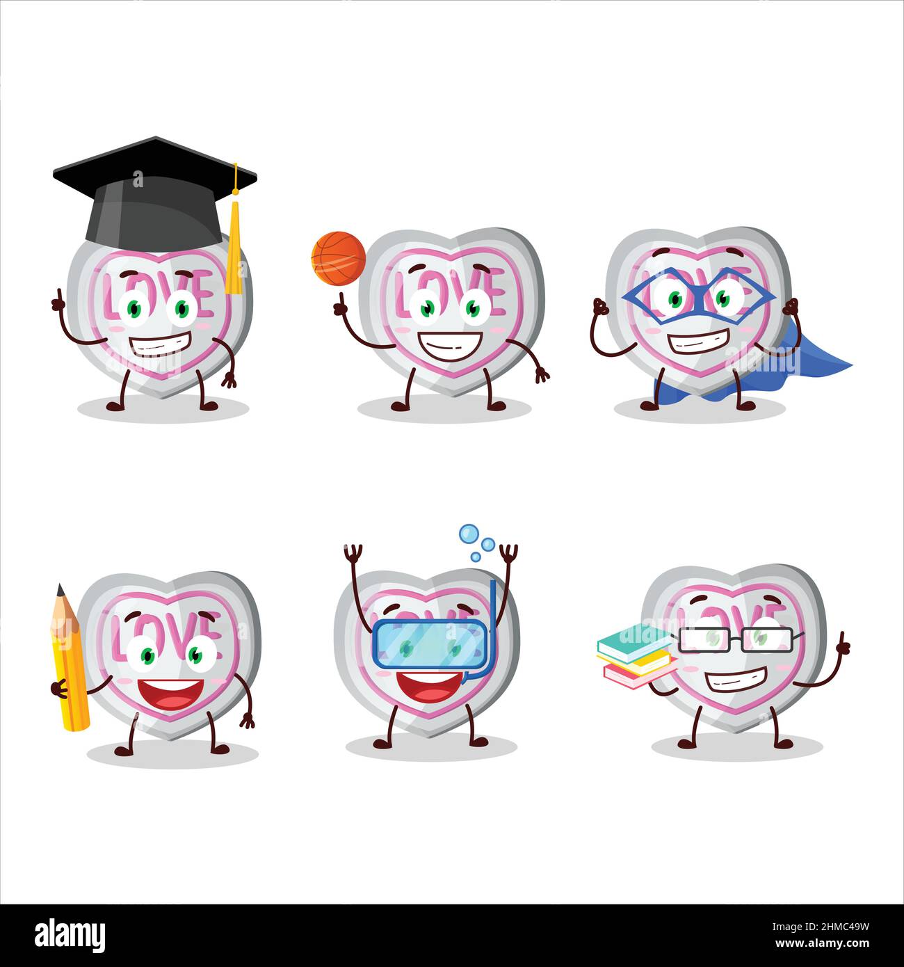 School student of white love candy cartoon character with various ...