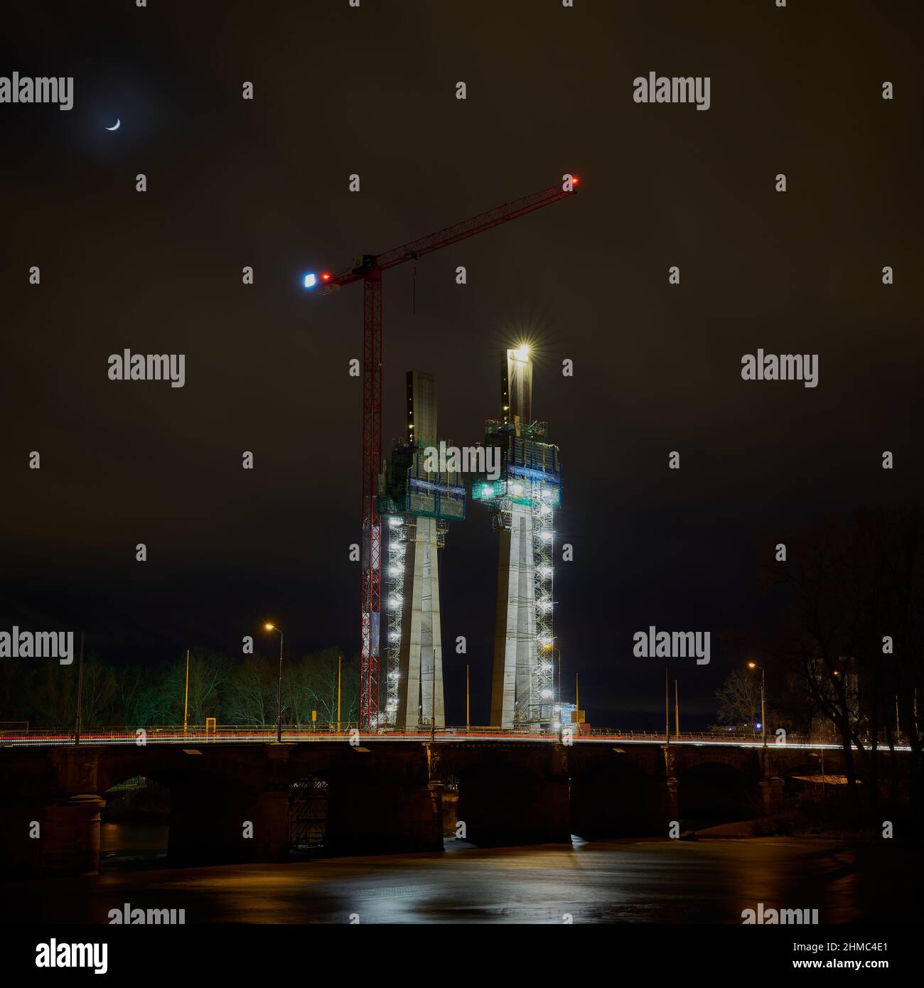 Construction site of the bridge piers of the new pylon bridge, the new ...