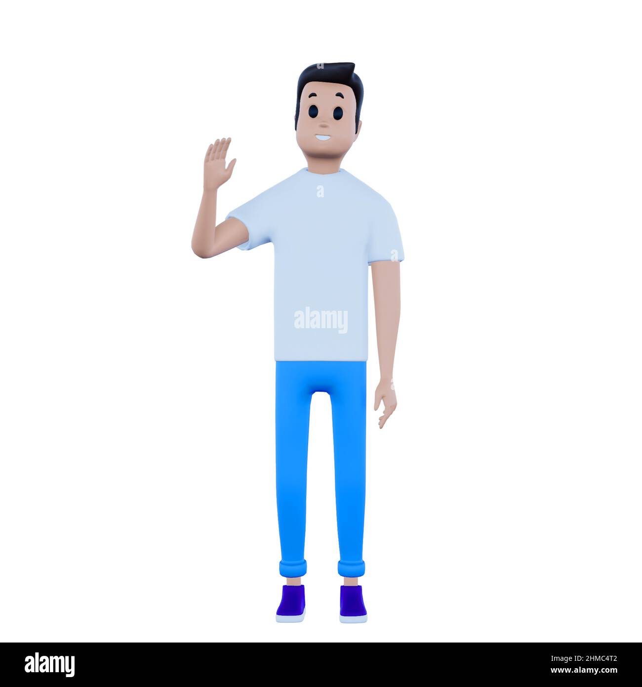 Greeting Waving Gesture Cartoon character man on white background. 3d ...