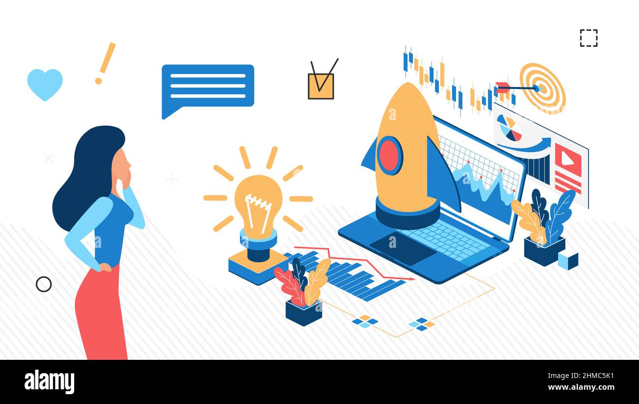 Startup company rocket development stages from idea to launch. Business ...