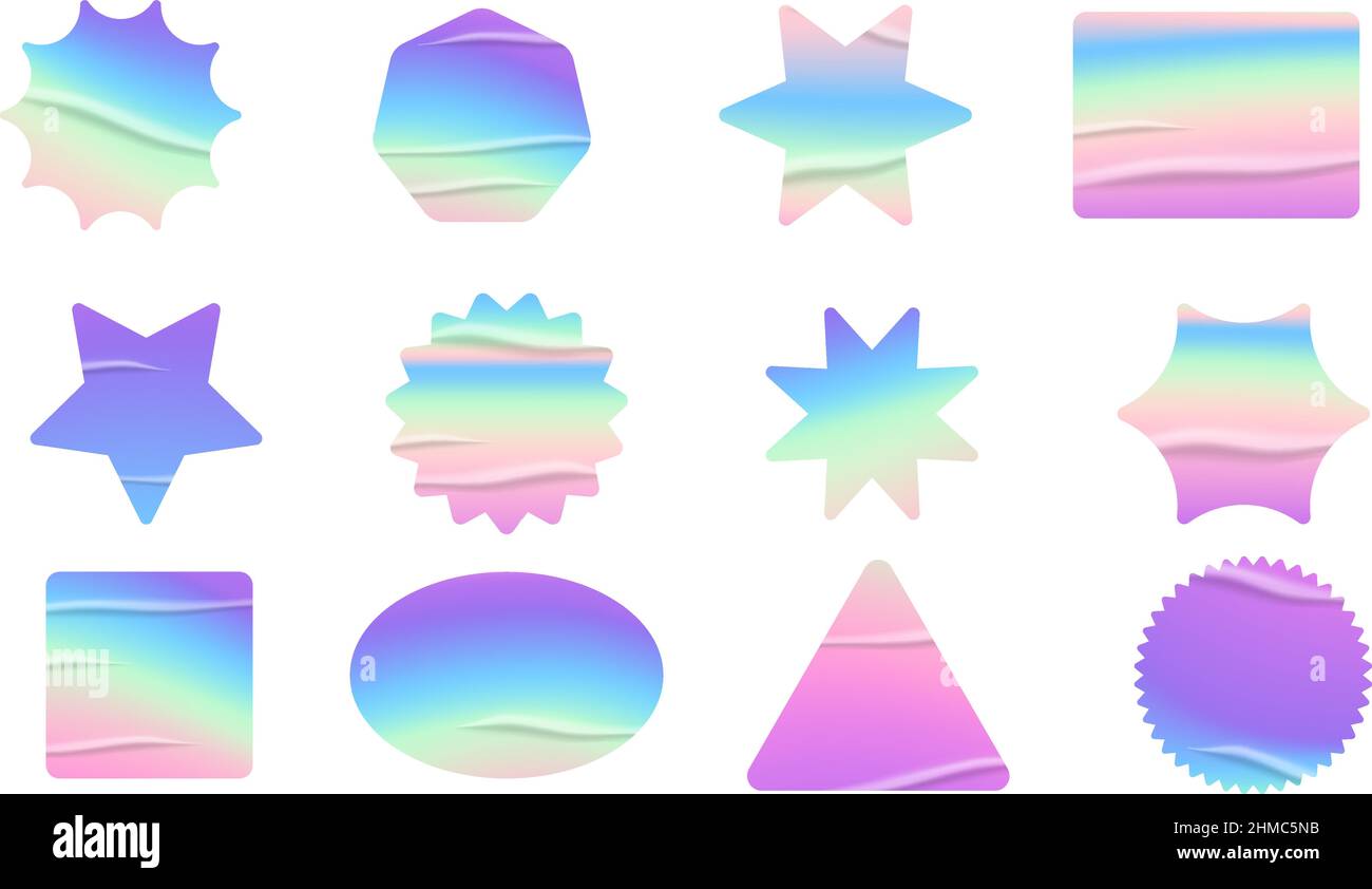 Holographic stickers set. Geometric shapes label with rainbow hologram ... Holographic stickers set. Geometric shapes label with rainbow hologram ...