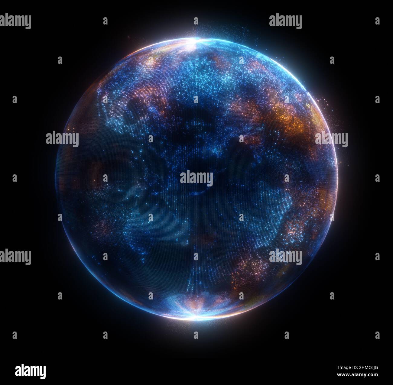 Glowing sphere with a map of the world from particles Stock Photo - Alamy