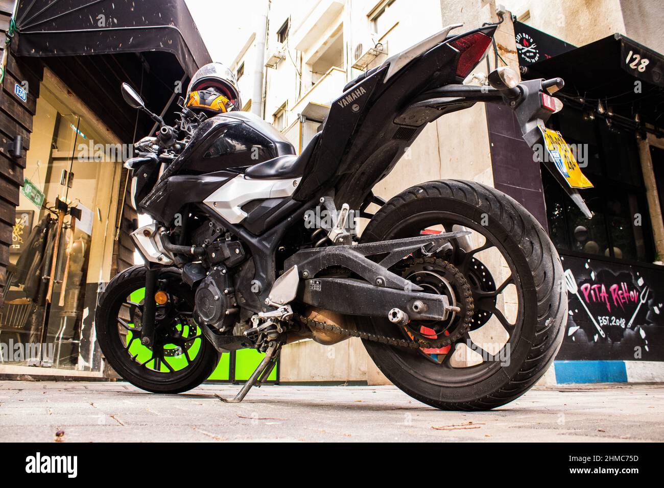 Tel Aviv, Israel - February 05, 2022 Motorcycle parked in the streets ...