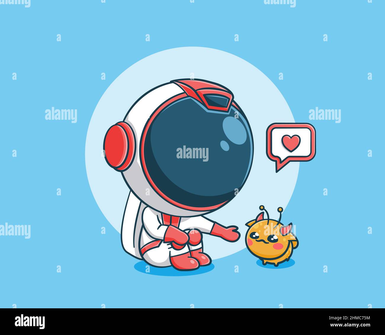Cute astronaut with a cute alien cartoon illustration Stock Vector ...