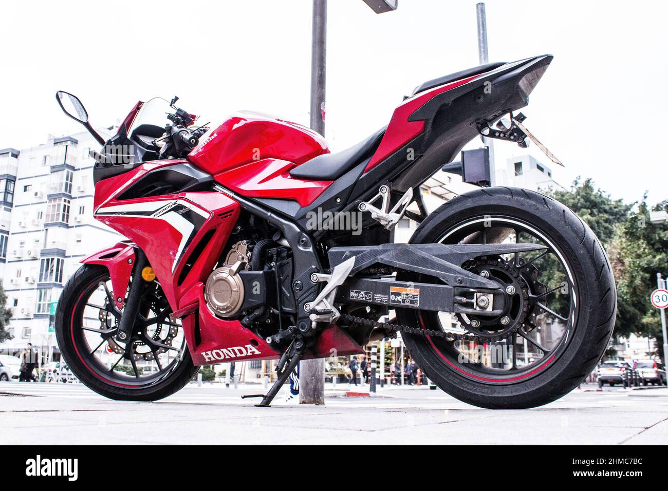 Tel Aviv, Israel - February 05, 2022 Motorcycle parked in the streets ...
