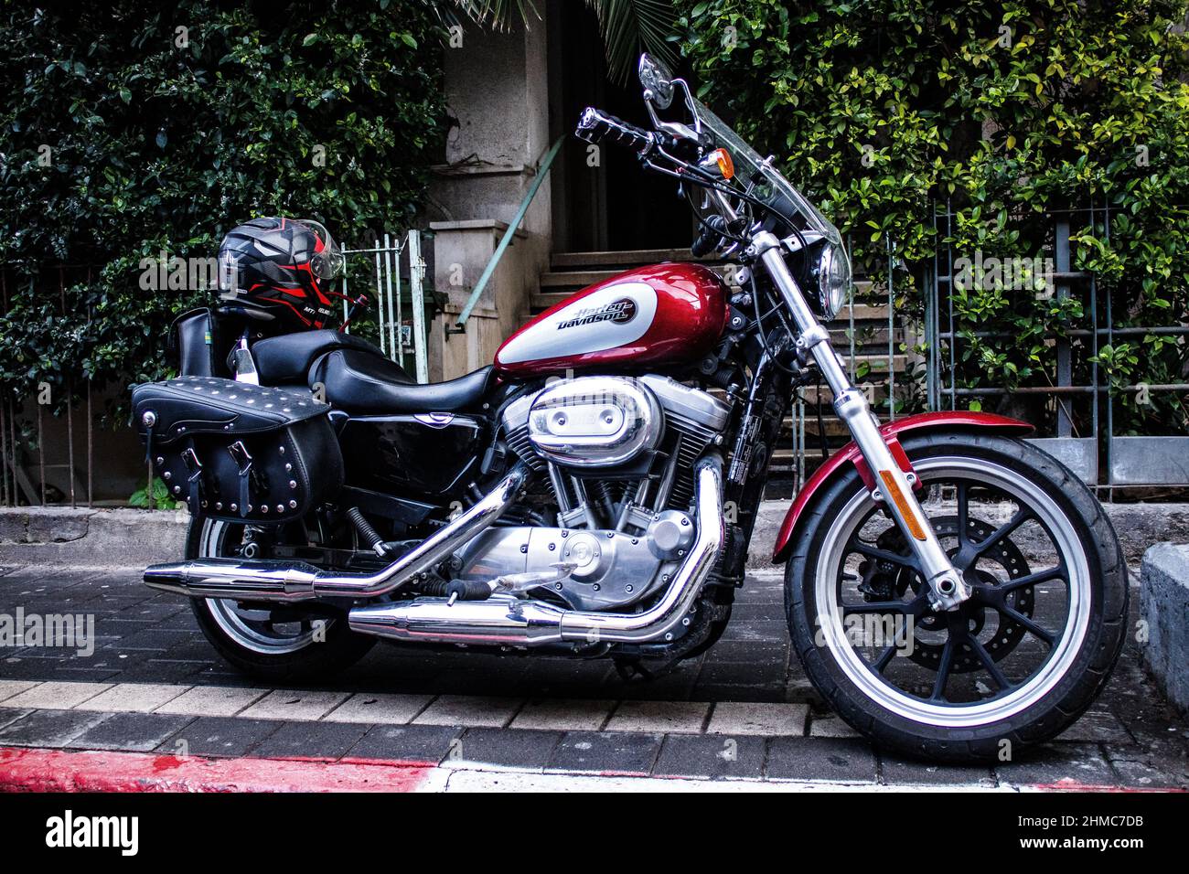 Tel Aviv, Israel - February 05, 2022 Motorcycle parked in the streets ...
