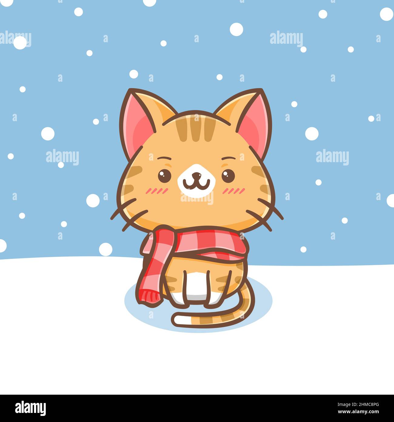 Adorable cat on the snow cartoon illustration Stock Vector Image & Art ...