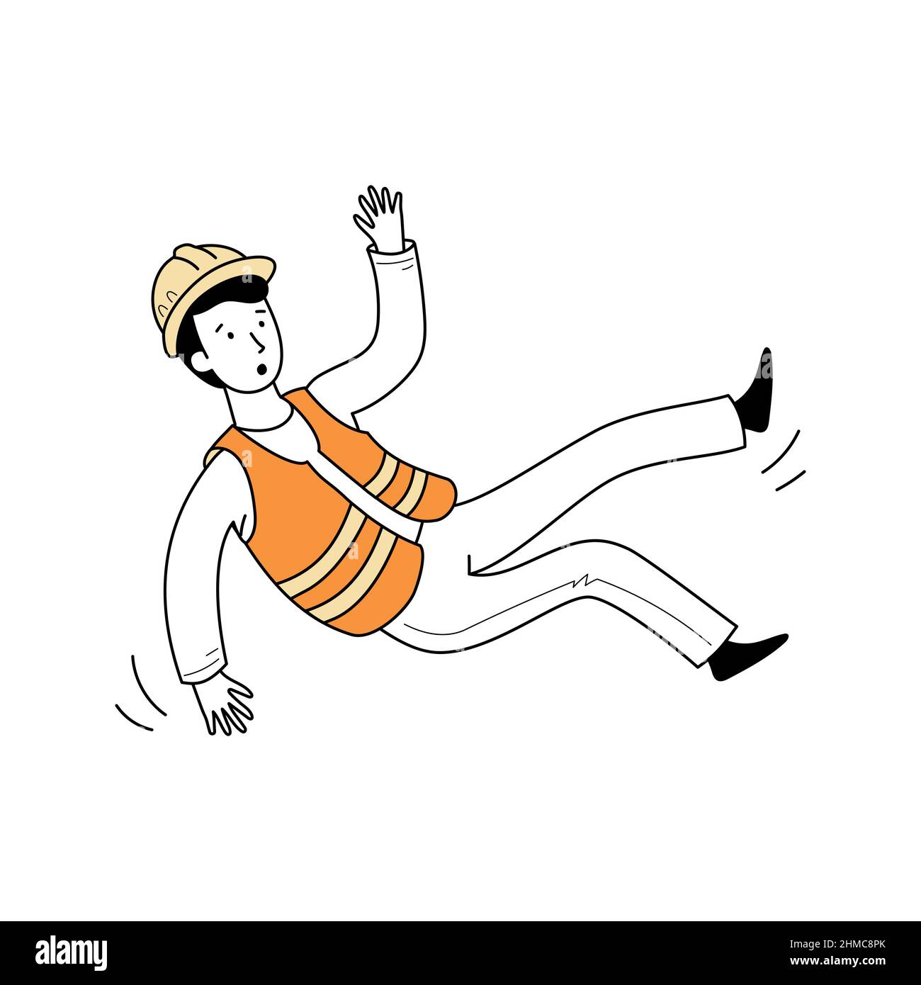 Injured worker fall accident. Line drawn doodle style character. Man ...