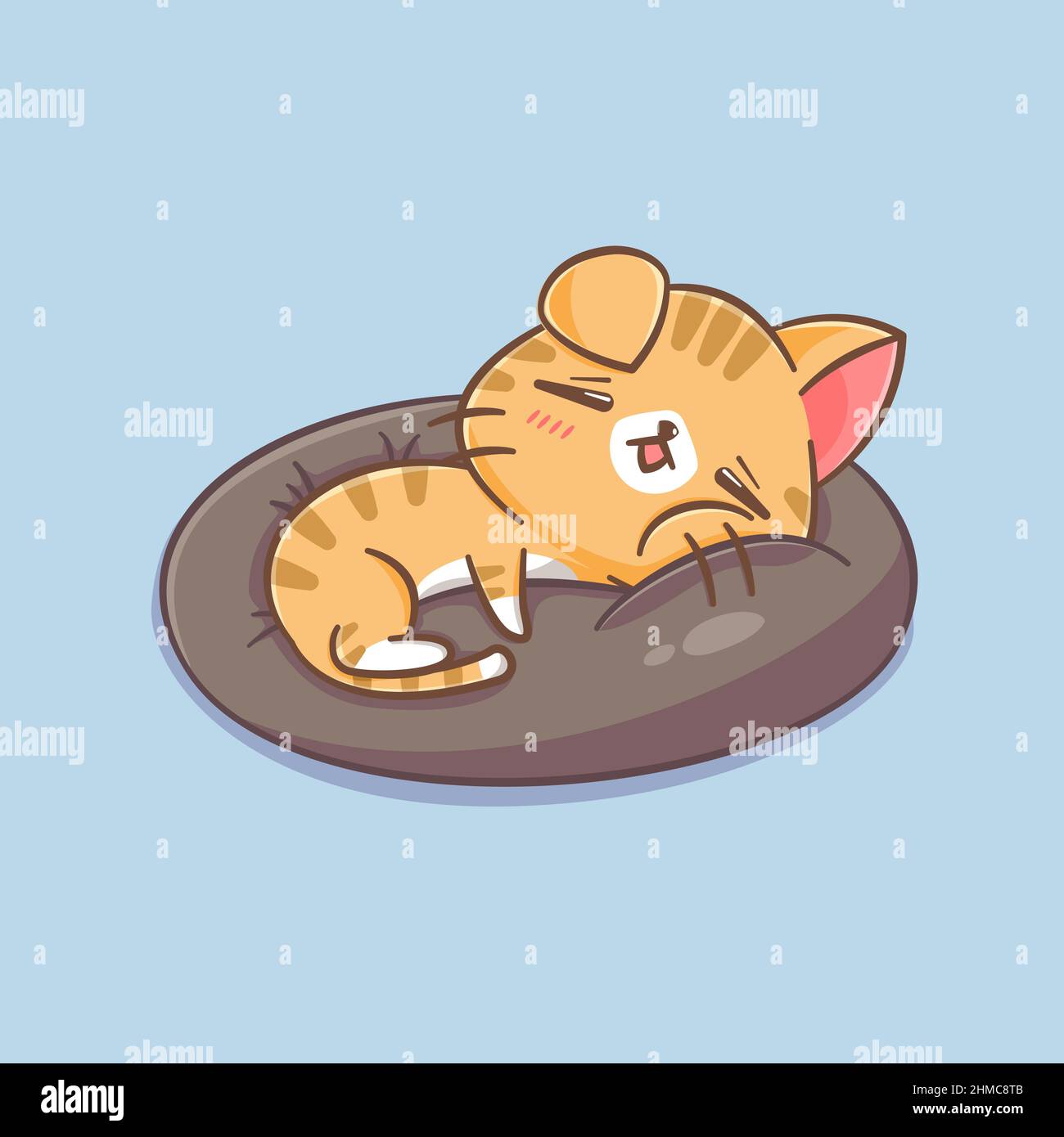Cute Cat Sleeping On The Pillow Cartoon Illustration Stock Vector Image