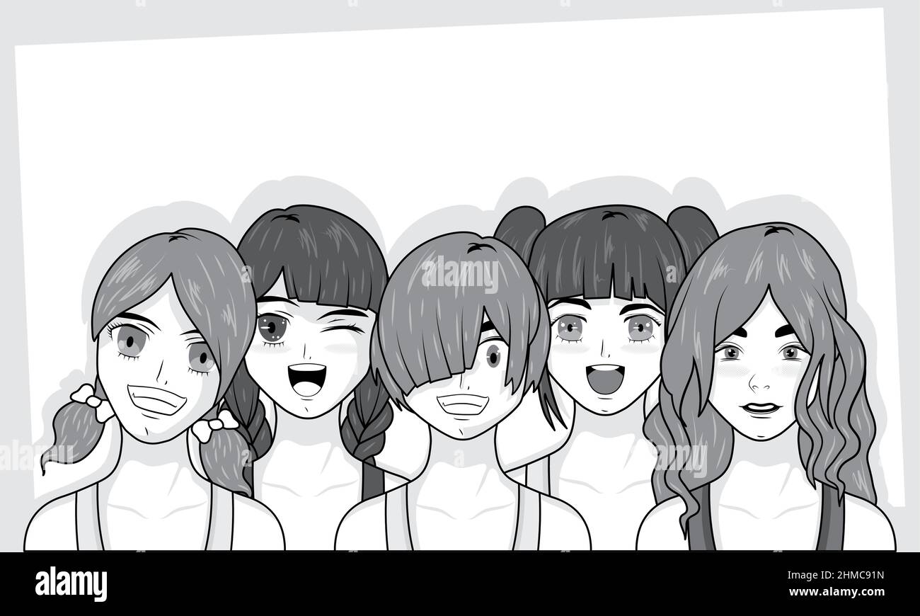 group manga women comic style Stock Vector Image & Art - Alamy