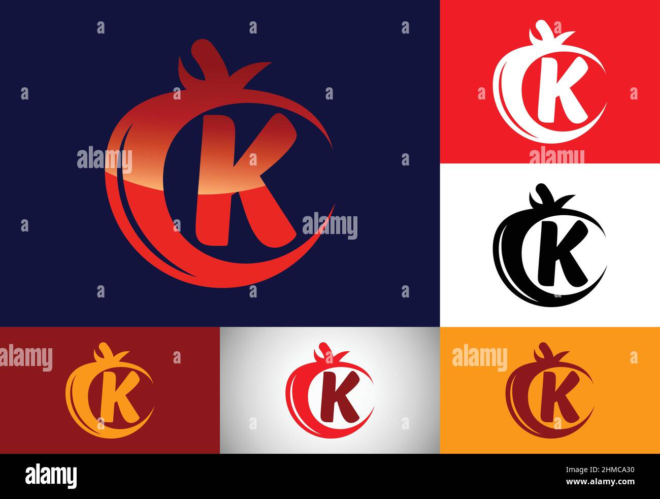 Initial K monogram alphabet with tomato. Tomato logo design template ...