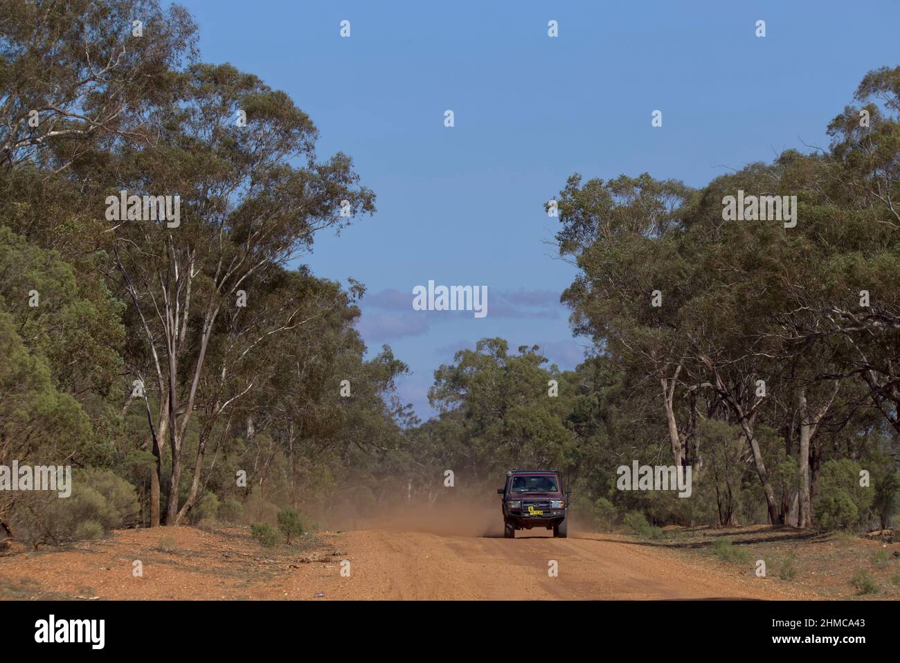 Toyota ute travelling along dirt highway in the Australian Bush near ...