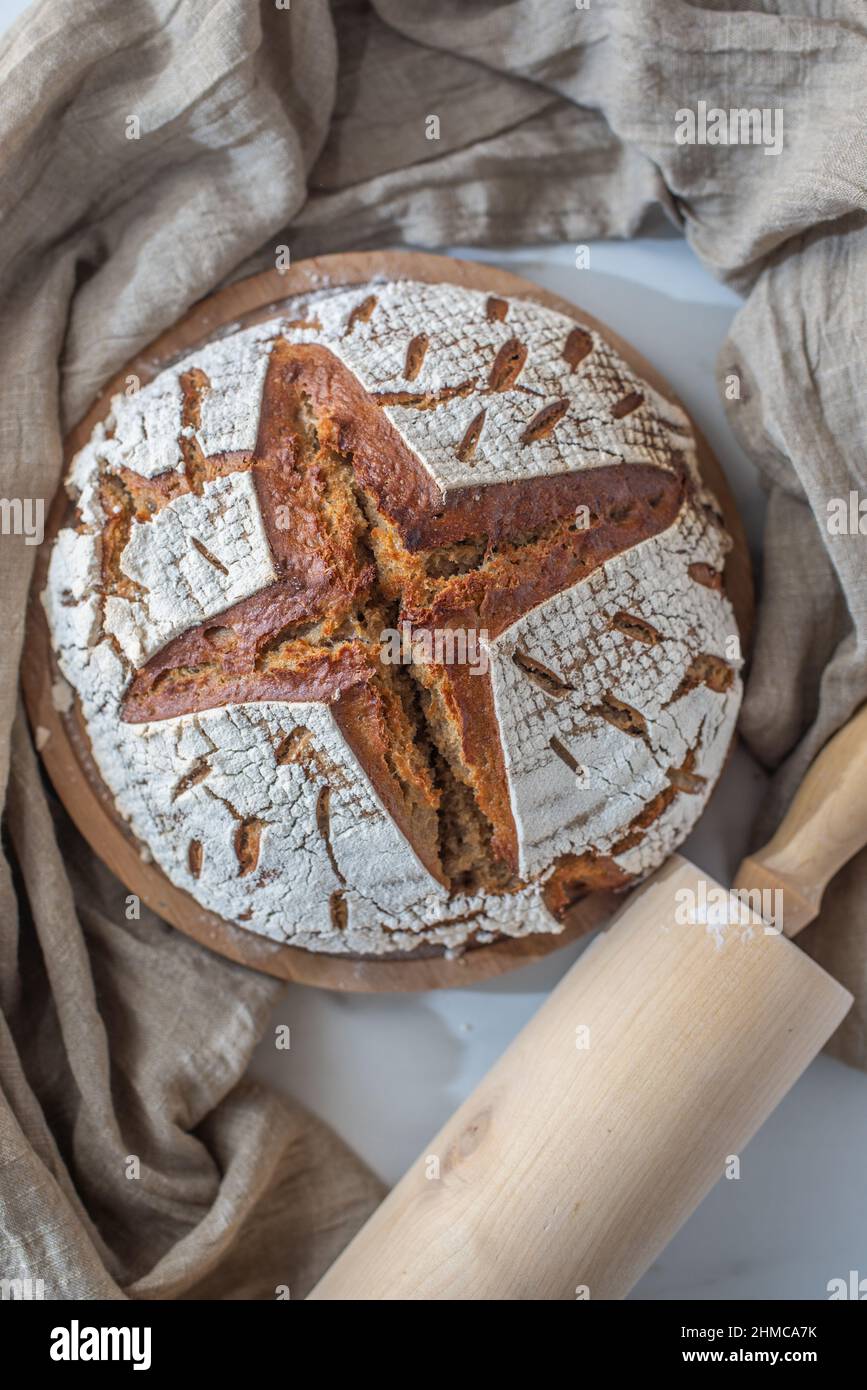 Fresh crispy homemade bread with whole grain flour Stock Photo - Alamy