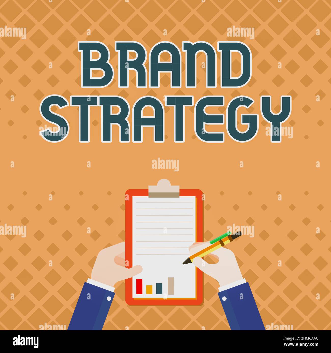 Hand writing sign Brand Strategy. Business overview Long term marketing ...