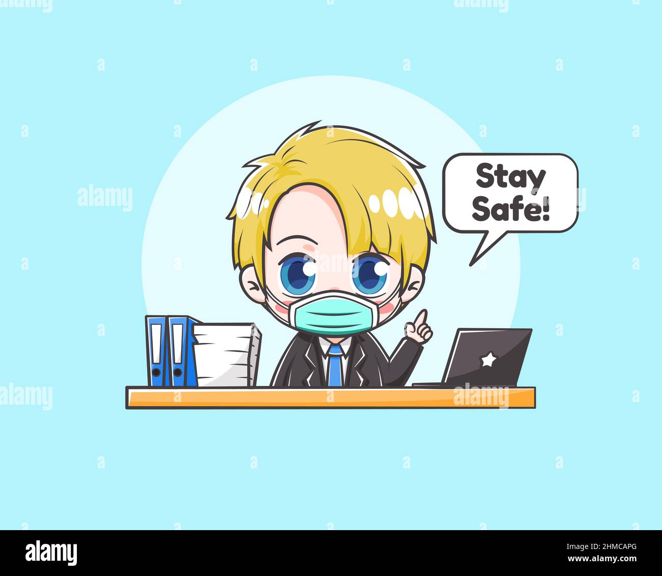 Cute businessman saying to stay safe cartoon illustration Stock Vector ...
