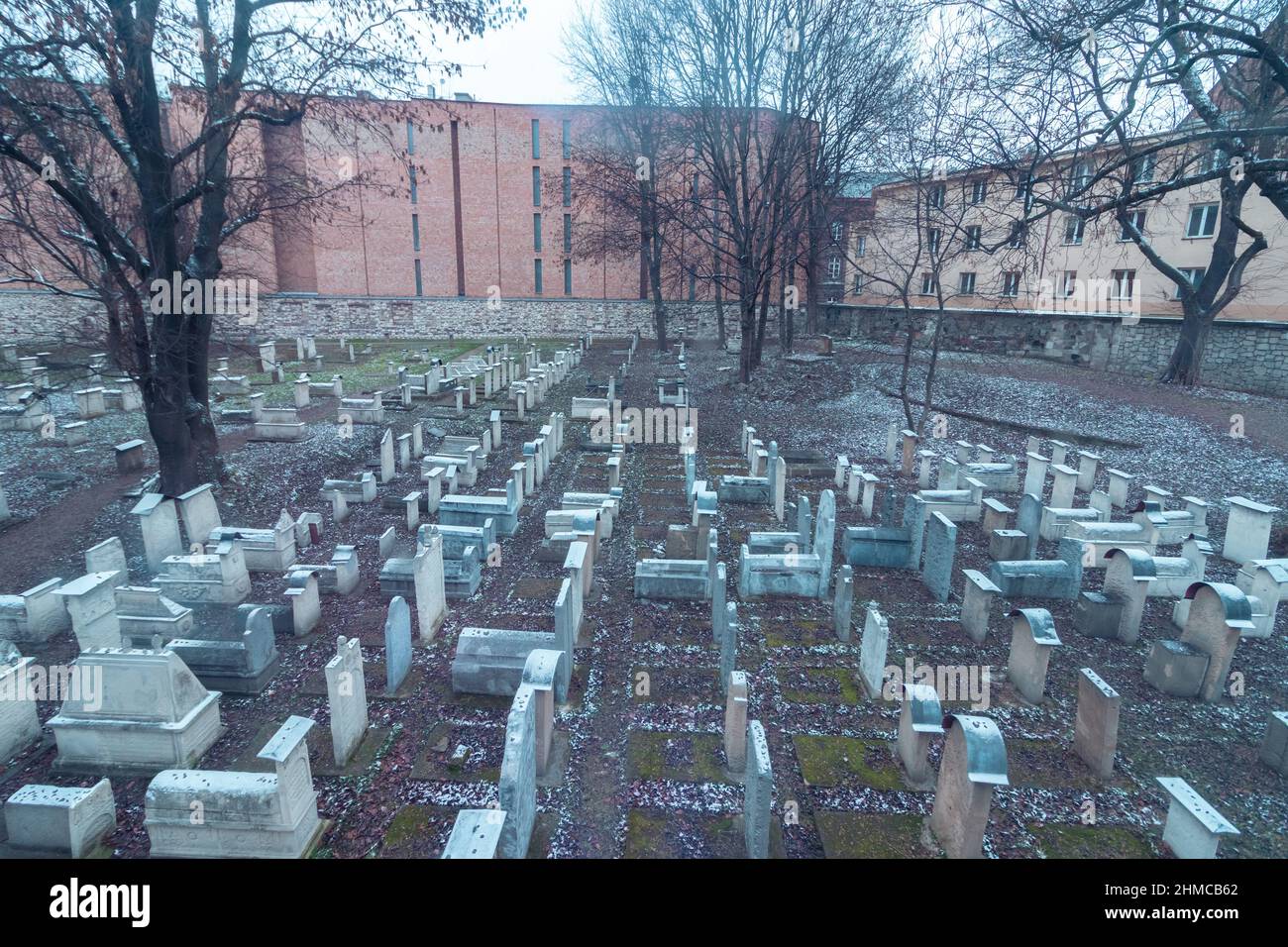 08-12-2021. krakow-poland. A view from above of the old Jewish cemetery ...