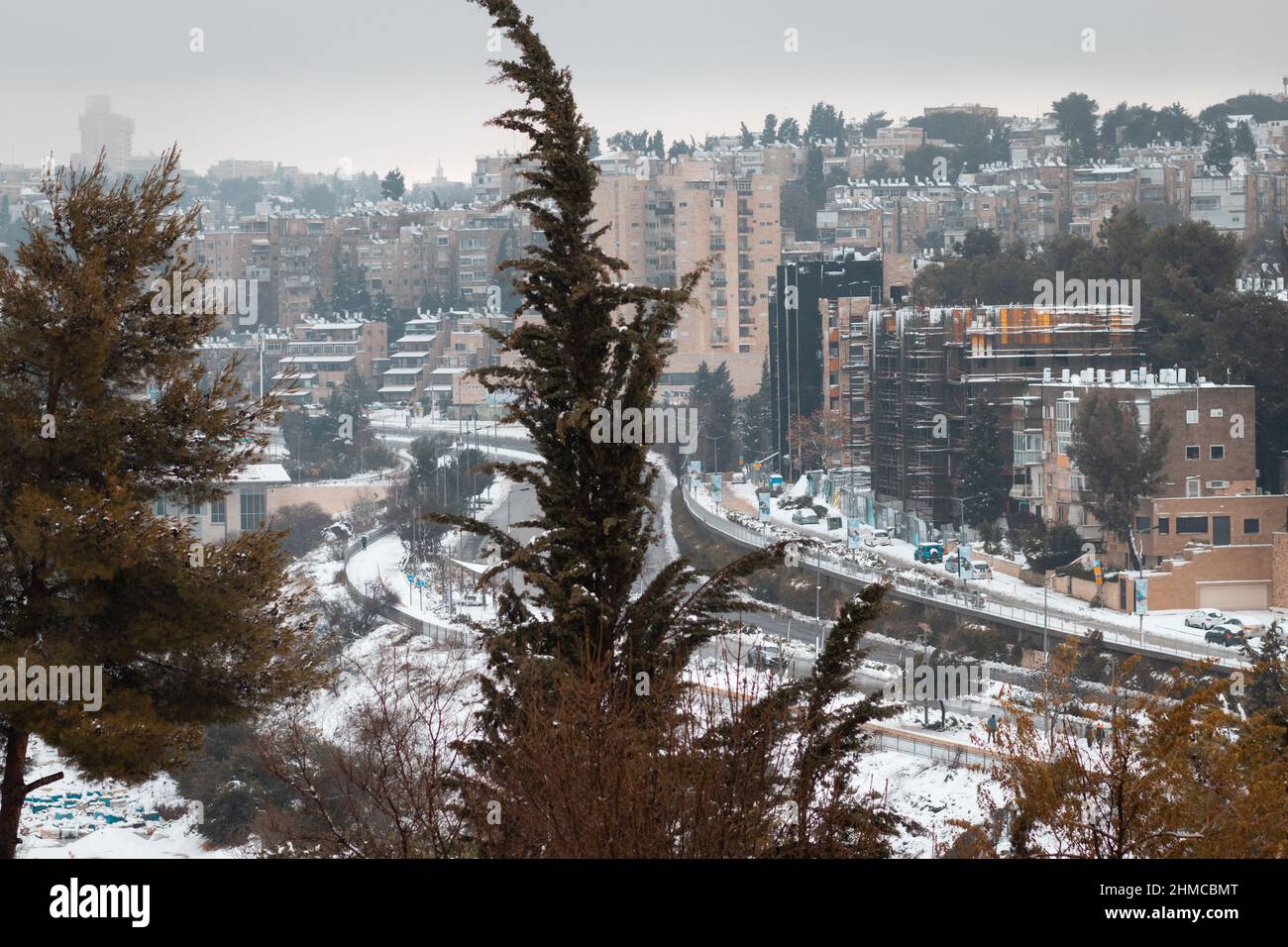 27-01-2022. jerusalem-israel. Top view of the main road - Herzog. In ...
